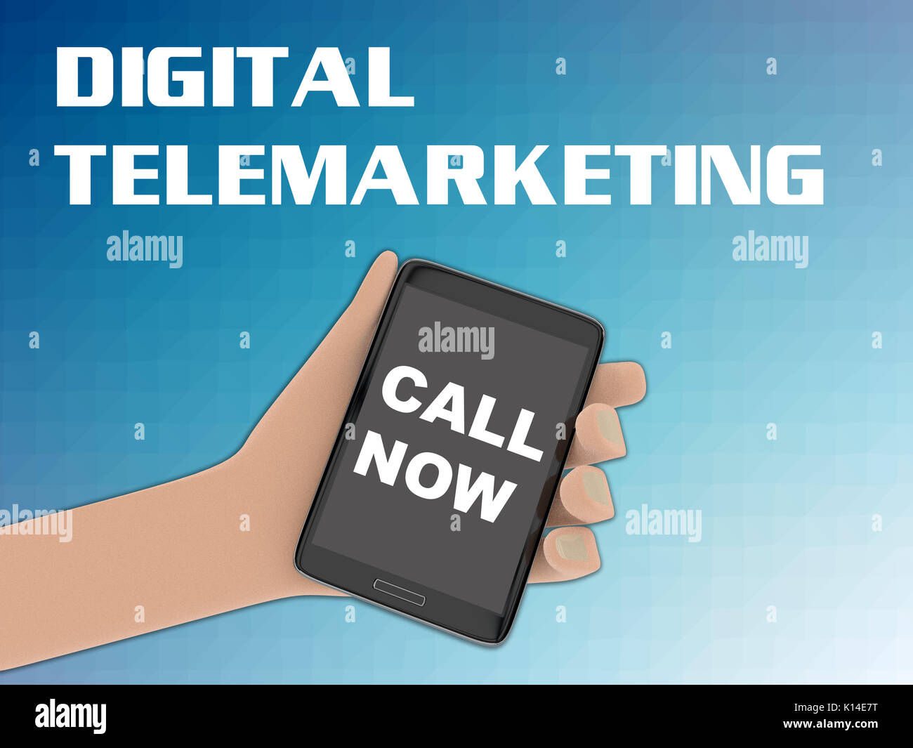 3D illustration of "CALL NOW" script on the screen of a cellulr phone ...