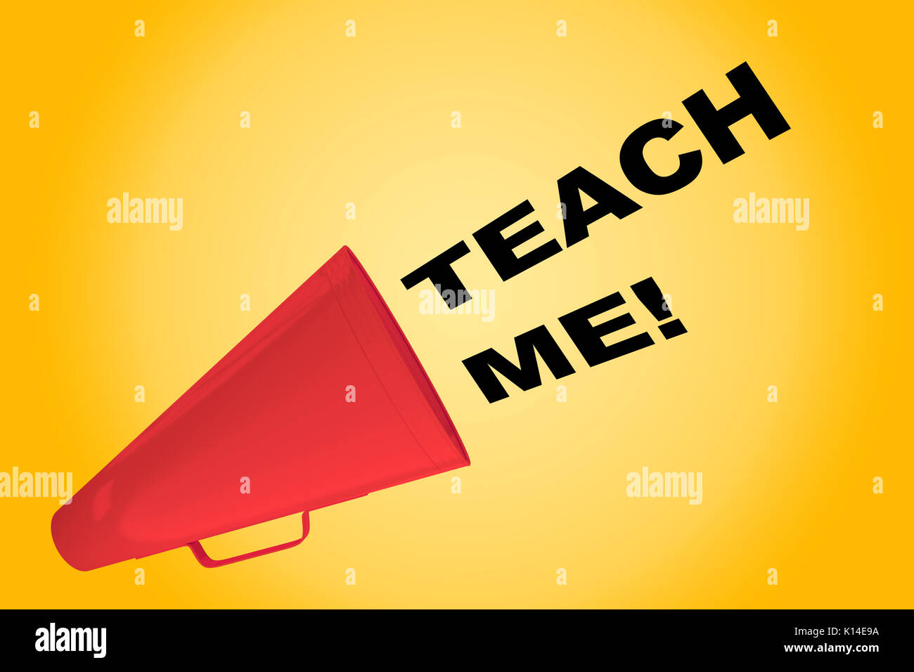 3D illustration of "TEACH ME!" title flowing from a loudspeaker Stock ...