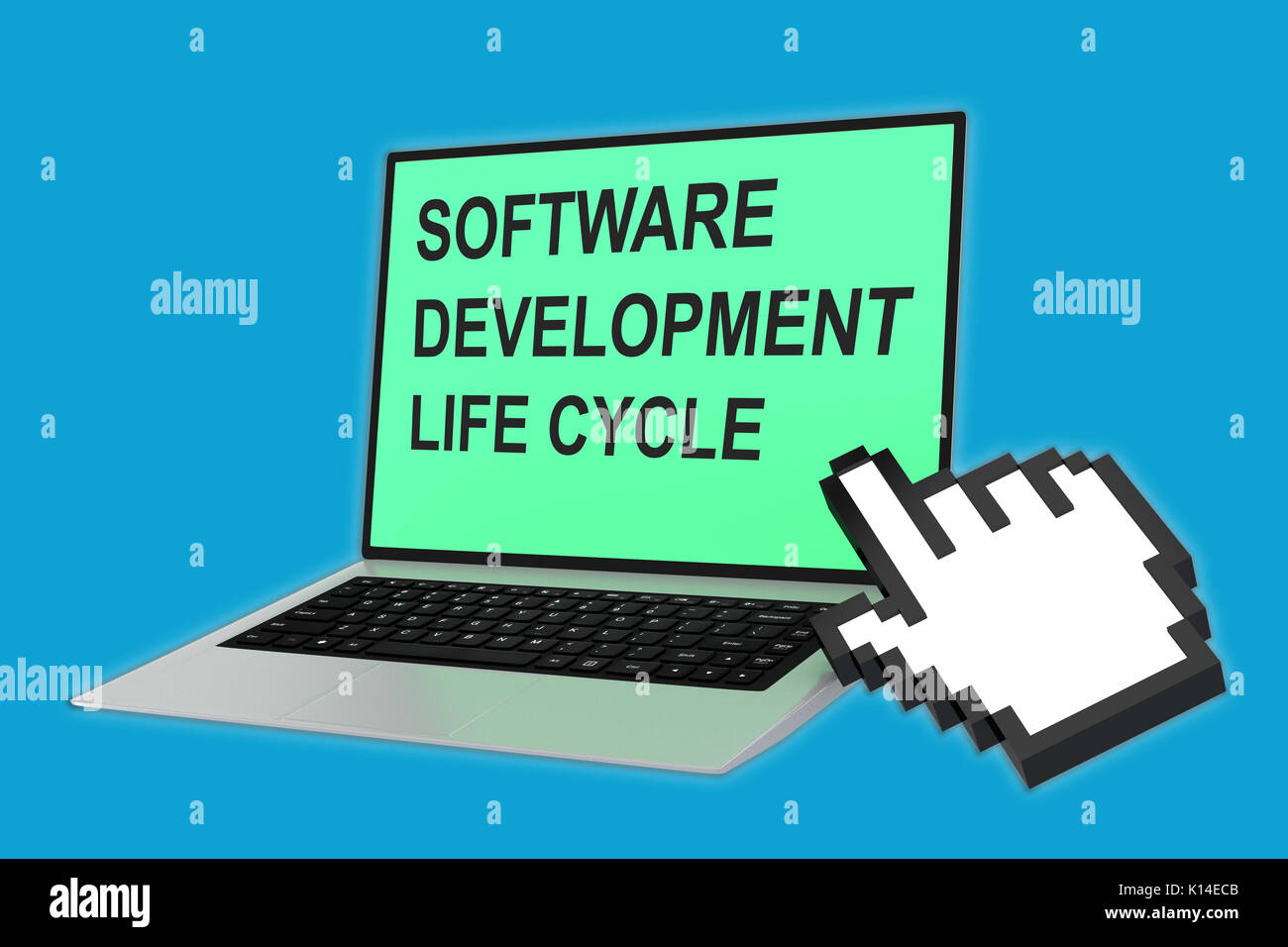 3D illustration of "SOFTWARE DEVELOPMENT LIFE CYCLE" script with ...