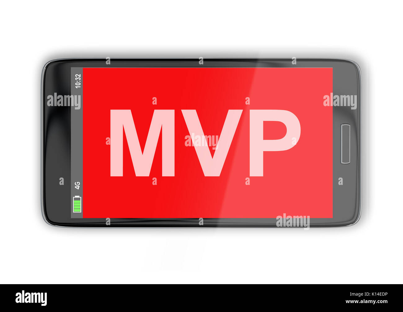 3D illustration of "MVP" title on cellular screen, isolated on white ...