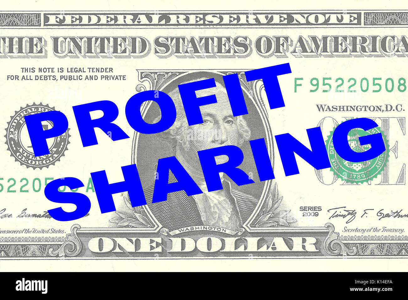 Render illustration of "PROFIT SHARING" title on One Dollar bill as a ...