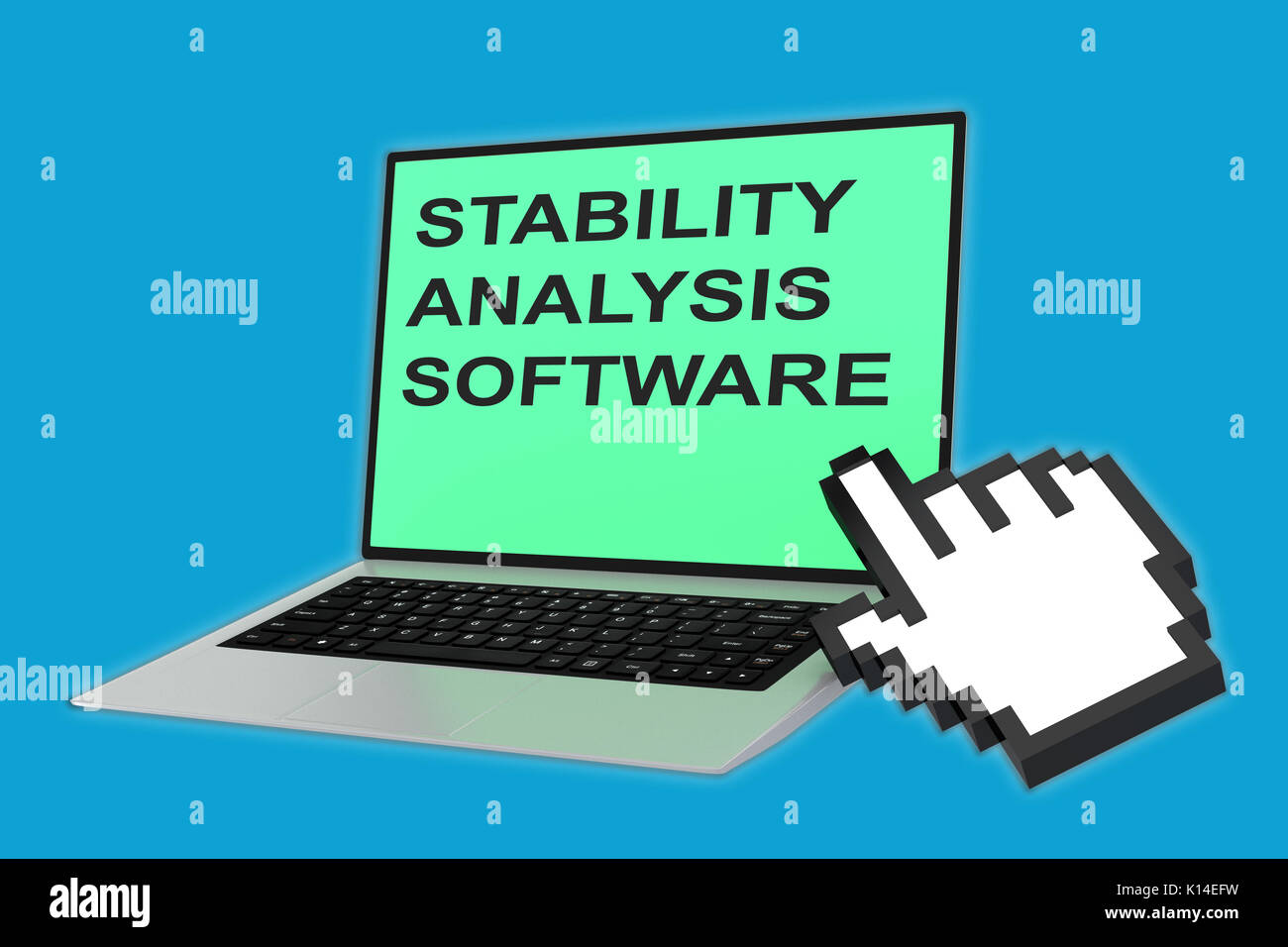 3D illustration of "STABILITY ANALYSIS SOFTWARE" script with pointing ...