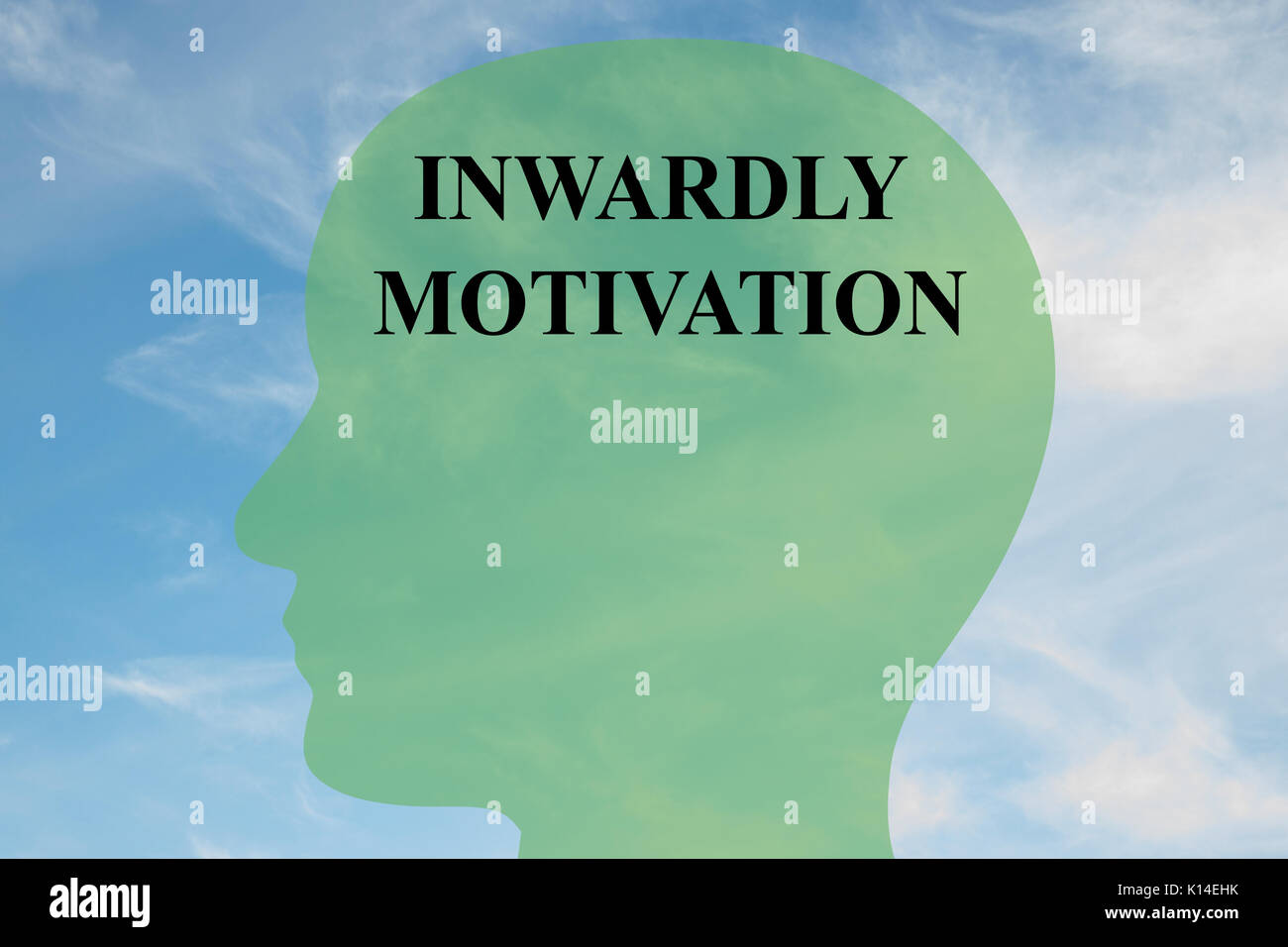 Render illustration of "INWARDLY MOTIVATION" script on head silhouette ...