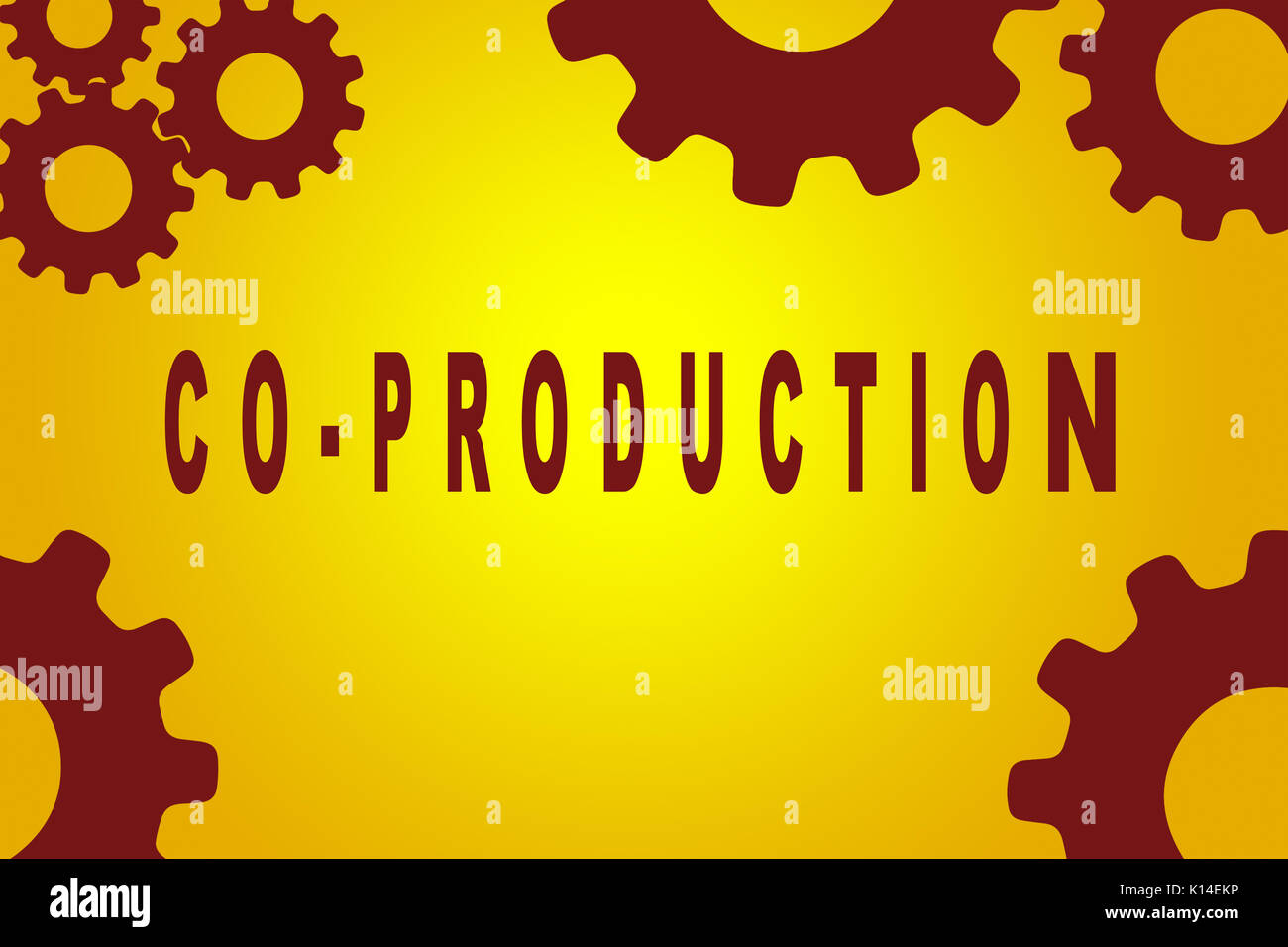 CO-PRODUCTION sign concept illustration with red gear wheel figures on ...