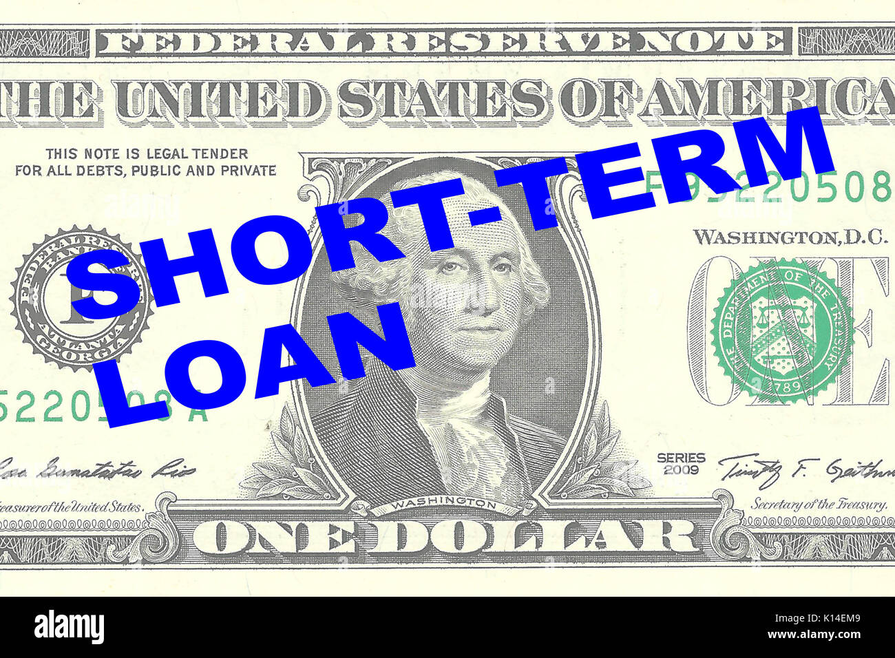 Render illustration of "SHORT-TERM LOAN" title on One Dollar bill as a ...