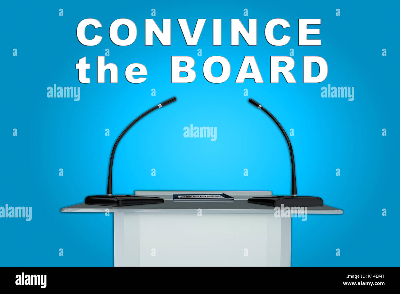 3D illustration of "Convince the Board" script on a book, isolated on ...