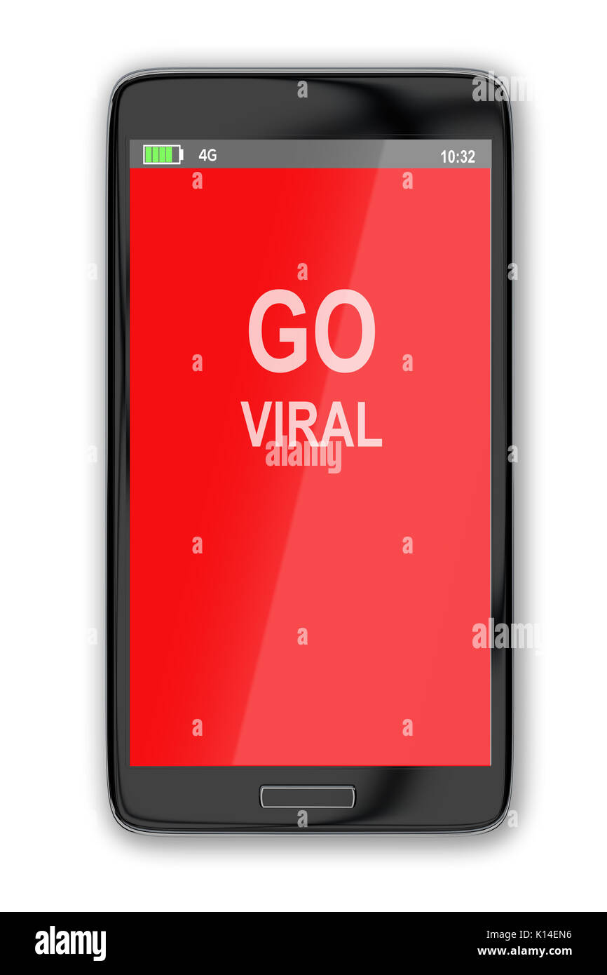 3D illustration of "GO VIRAL" title on cellular screen, isolated on ...