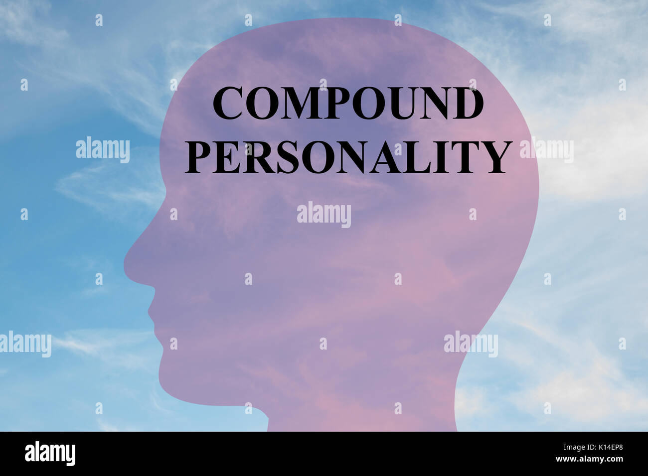 Render illustration of "COMPOUND PERSONALITY" title on head silhouette ...