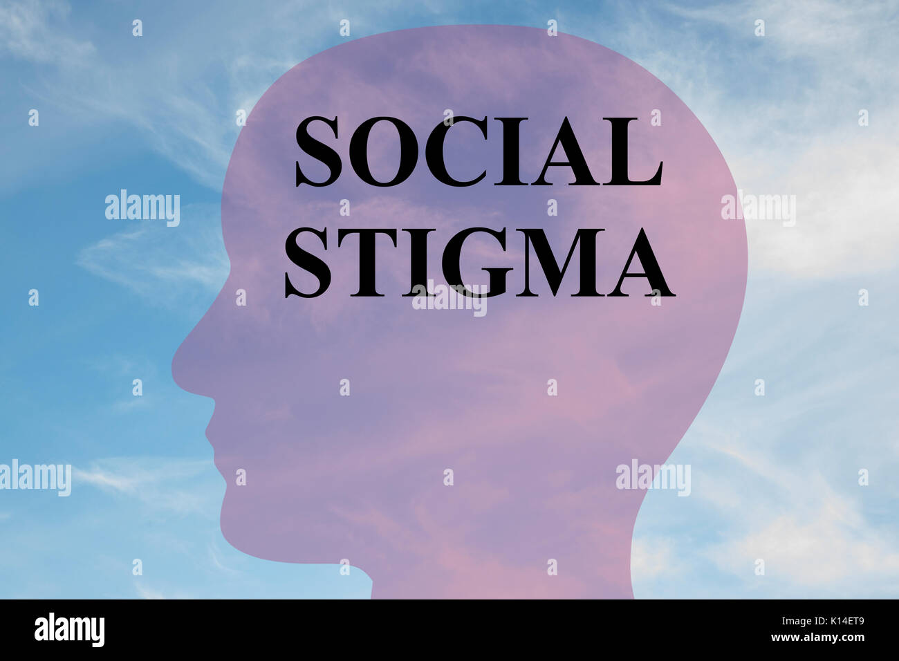 Render illustration of "SOCIAL STIGMA" title on head silhouette, with ...