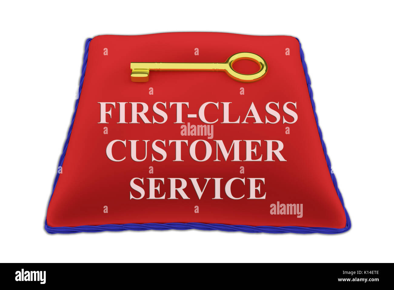 3D illustration of "FIRST-CLASS CUSTOMER SERVICE" Title on red velvet ...