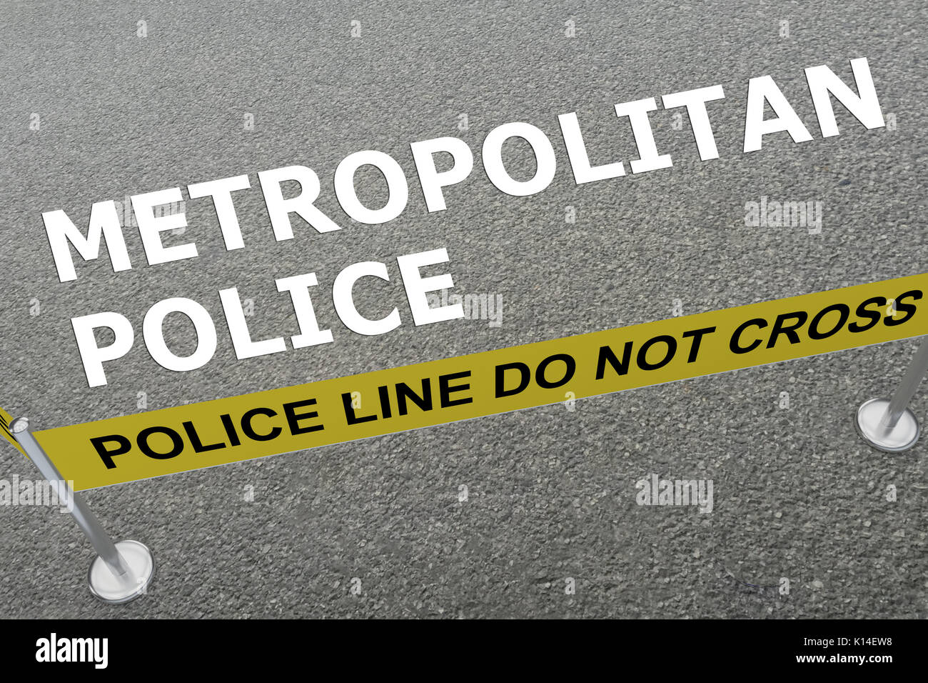3D illustration of "METROPOLITAN POLICE" title on the ground in a ...