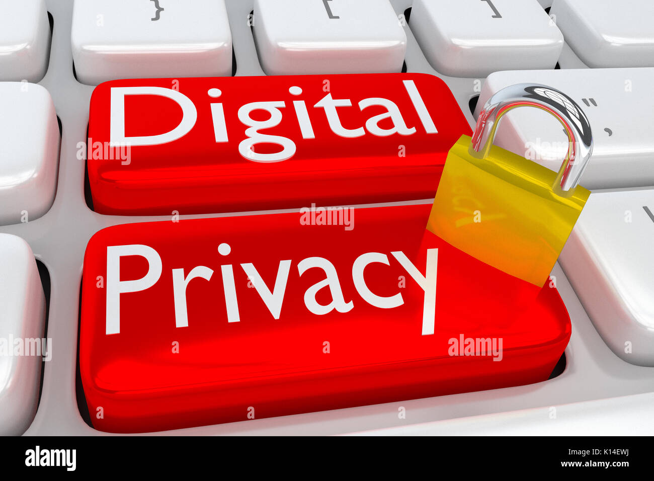 3D illustration of computer keyboard with the print "Digital Privacy" on two adjacent red ...