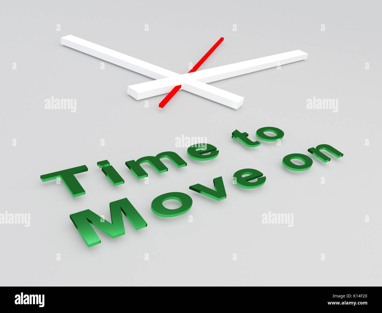 3D illustration of "Time to Move on" title with a clock as a background ...