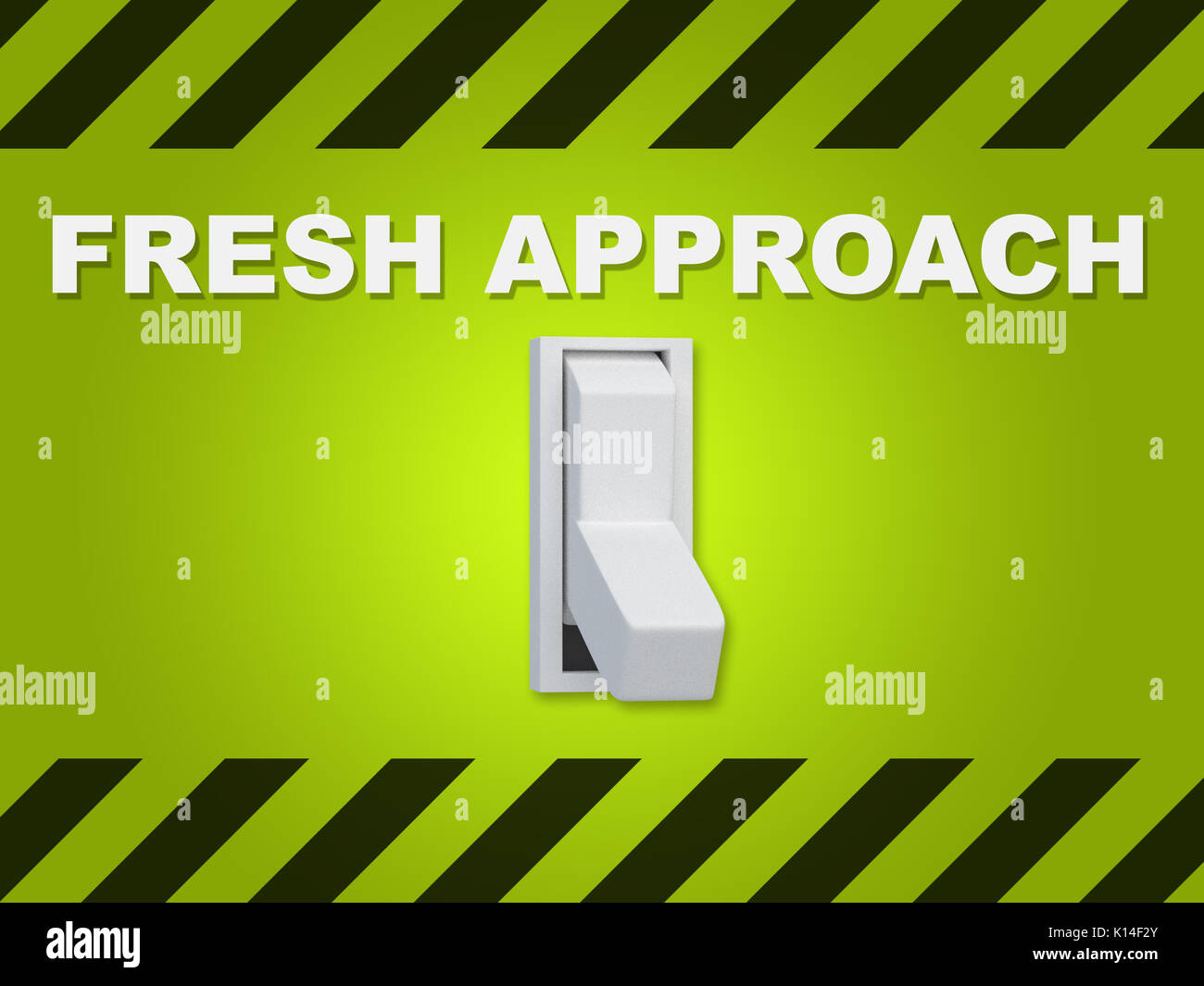 3D illustration of "FRESH APPROACH" title above an electric switch on ...