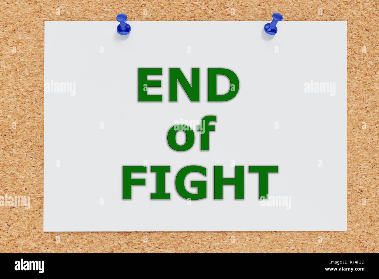 3D illustration of "END of FIGHT" on cork board Stock Photo - Alamy