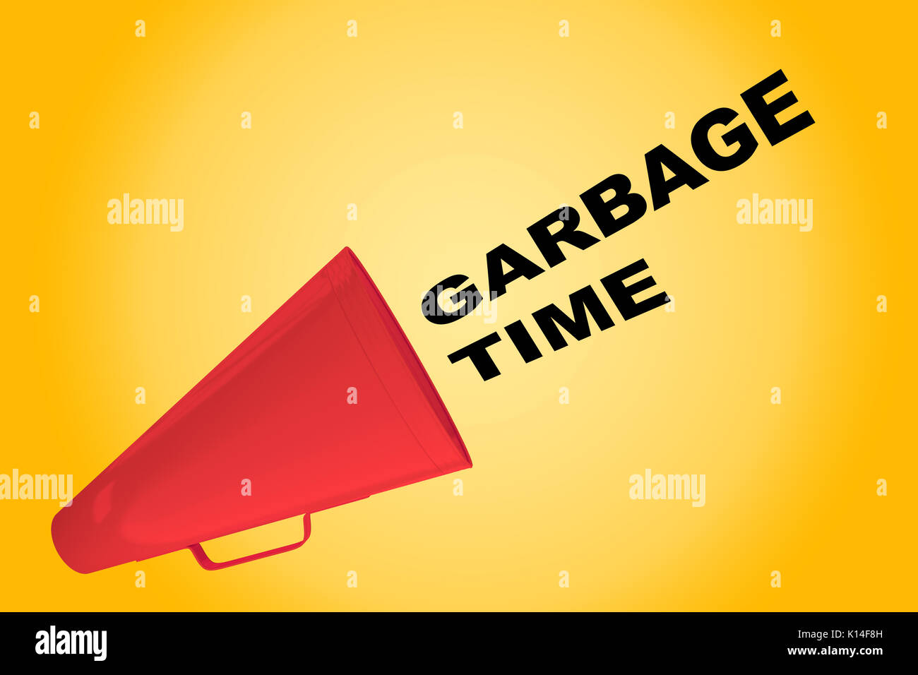 3D illustration of "GARBAGE TIME" title flowing from a loudspeaker ...