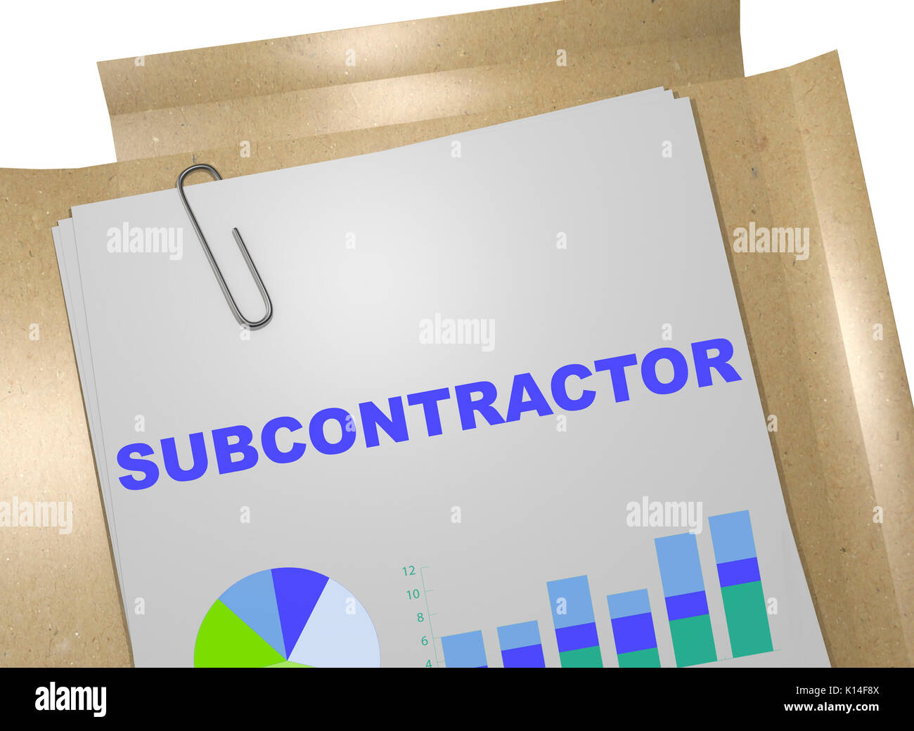 3D illustration of "SUBCONTRACTOR" title on business document Stock ...