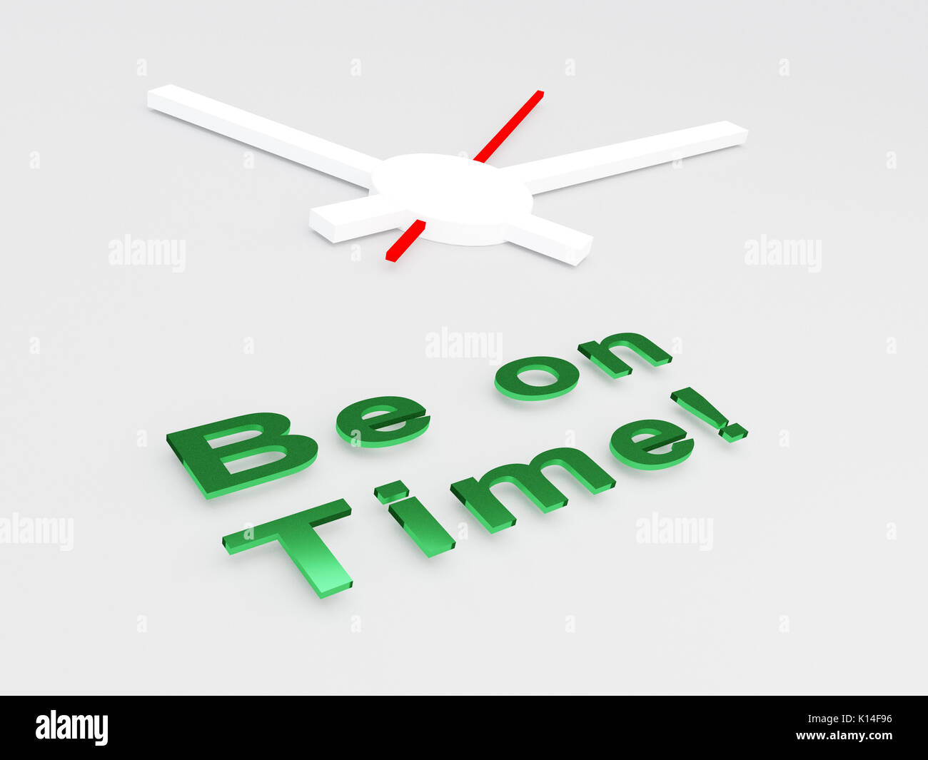 3D illustration of "Be on Time!" title with a clock as a background ...