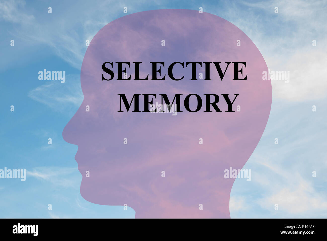 Render illustration of "SELECTIVE MEMORY" title on head silhouette ...