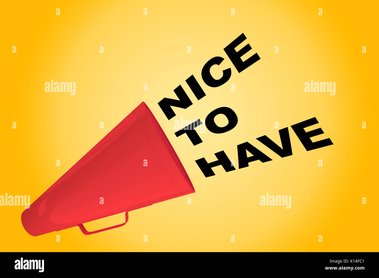 3D illustration of "NICE TO HAVE" title flowing from a loudspeaker ...