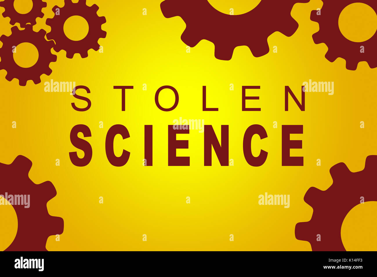 STOLEN SCIENCE sign concept illustration with red gear wheel figures on ...