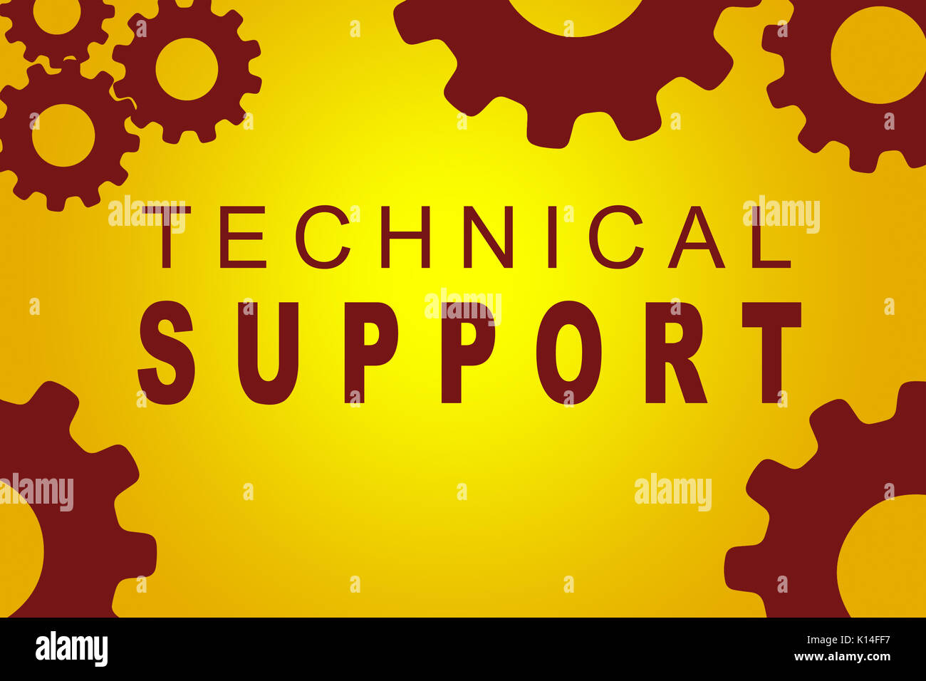 TECHNICAL SUPPORT sign concept illustration with red gear wheel figures ...