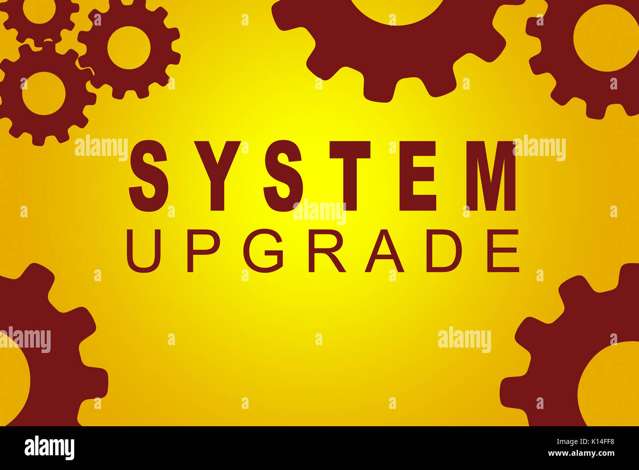 SYSTEM UPGRADE sign concept illustration with red gear wheel figures on ...