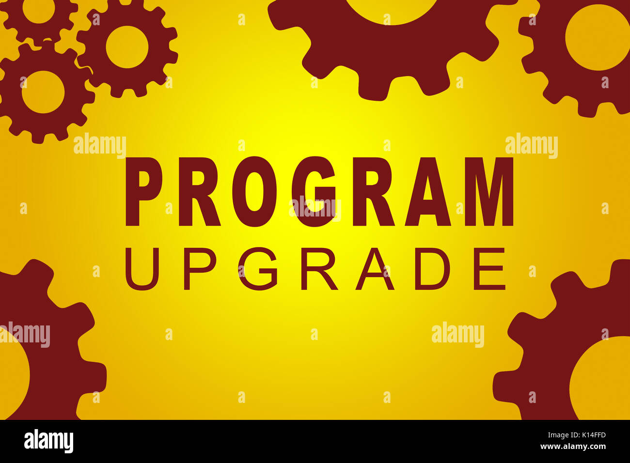 PROGRAM UPGRADE sign concept illustration with red gear wheel figures ...