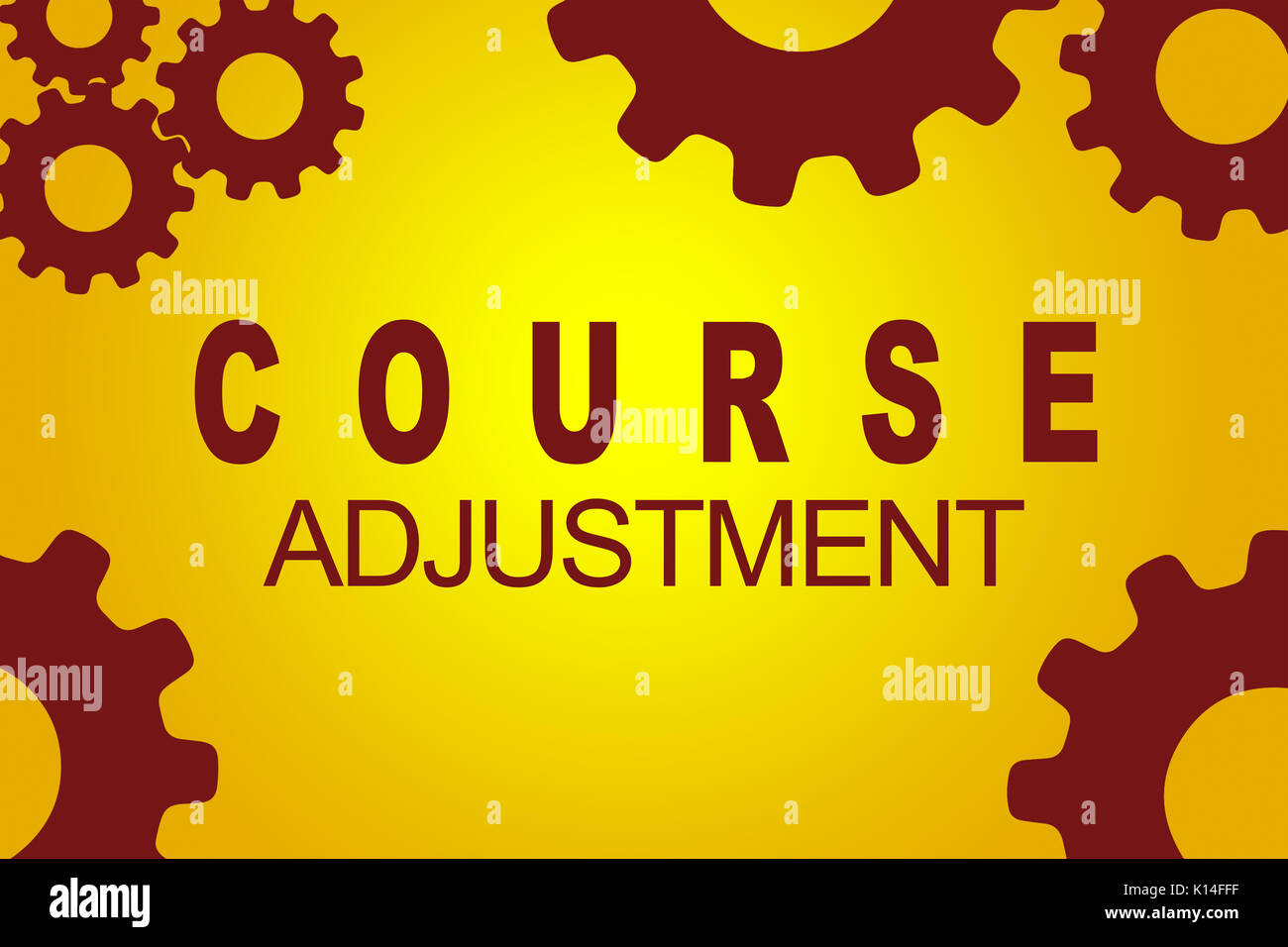COURSE ADJUSTMENT sign concept illustration with red gear wheel figures ...