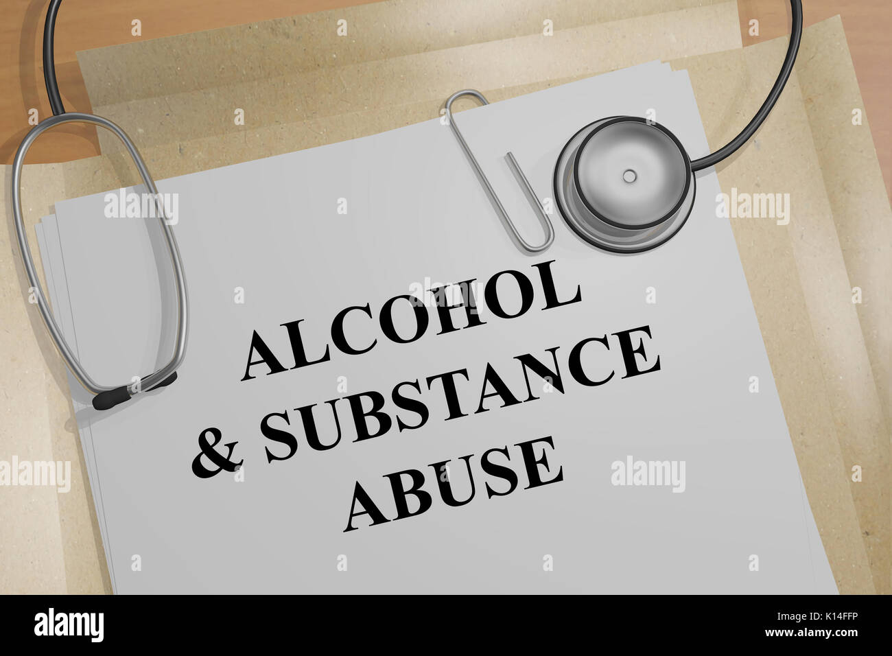 3D illustration of "ALCOHOL & SUBSTANCE ABUSE" title on a medical ...
