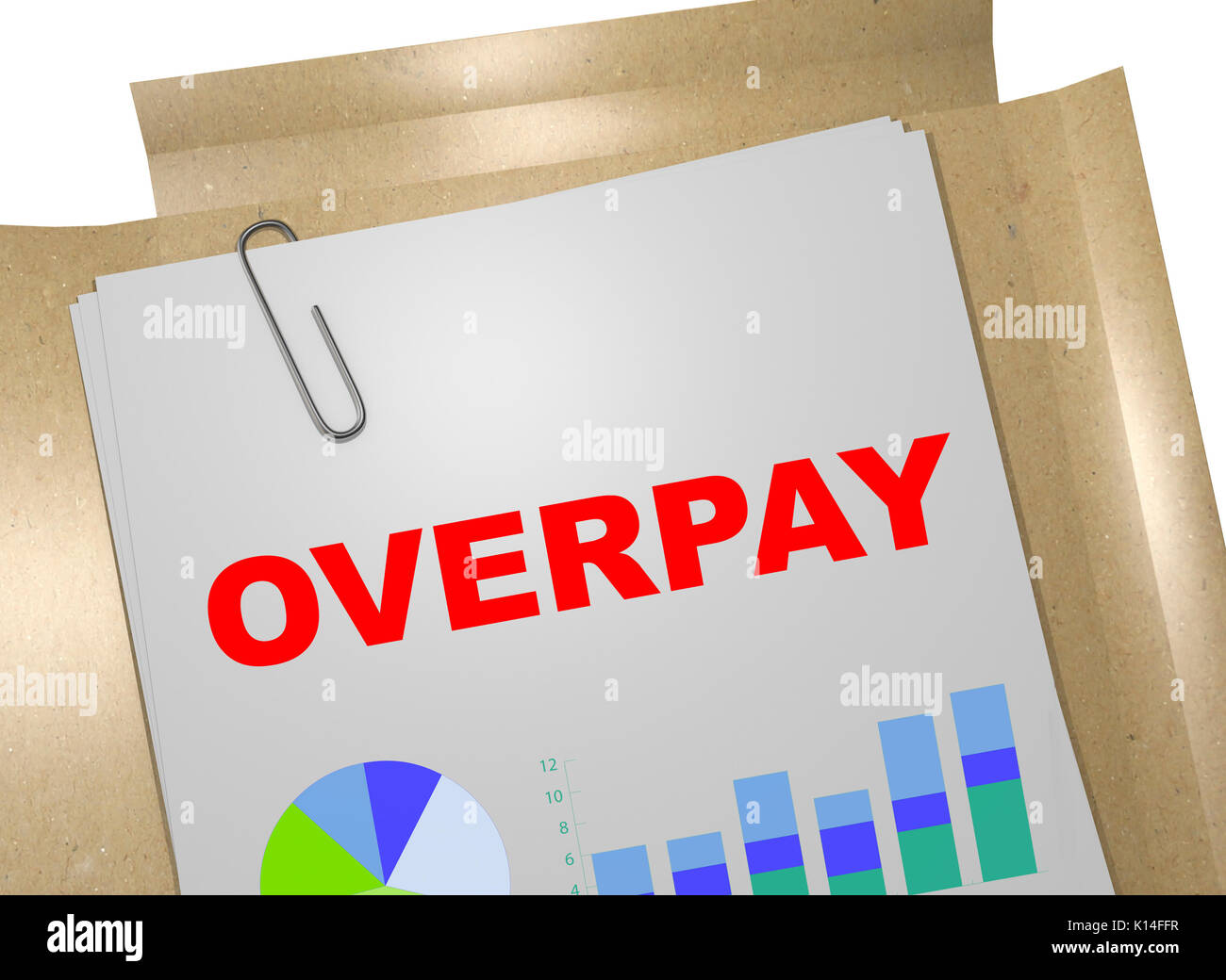 3D illustration of "OVERPAY" title on business document Stock Photo - Alamy