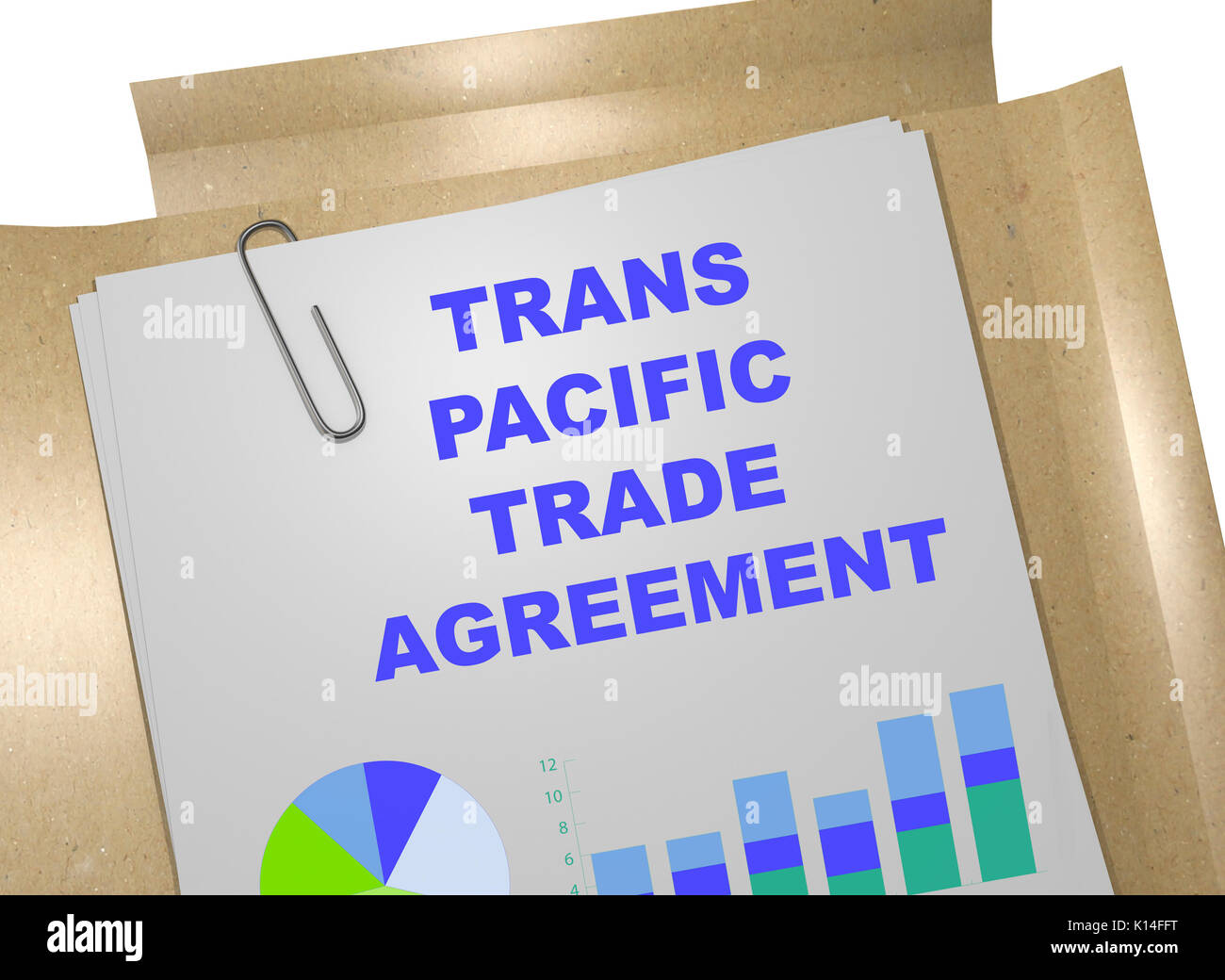 3D illustration of "TRANS PACIFIC TRADE AGREEMENT" title on business ...