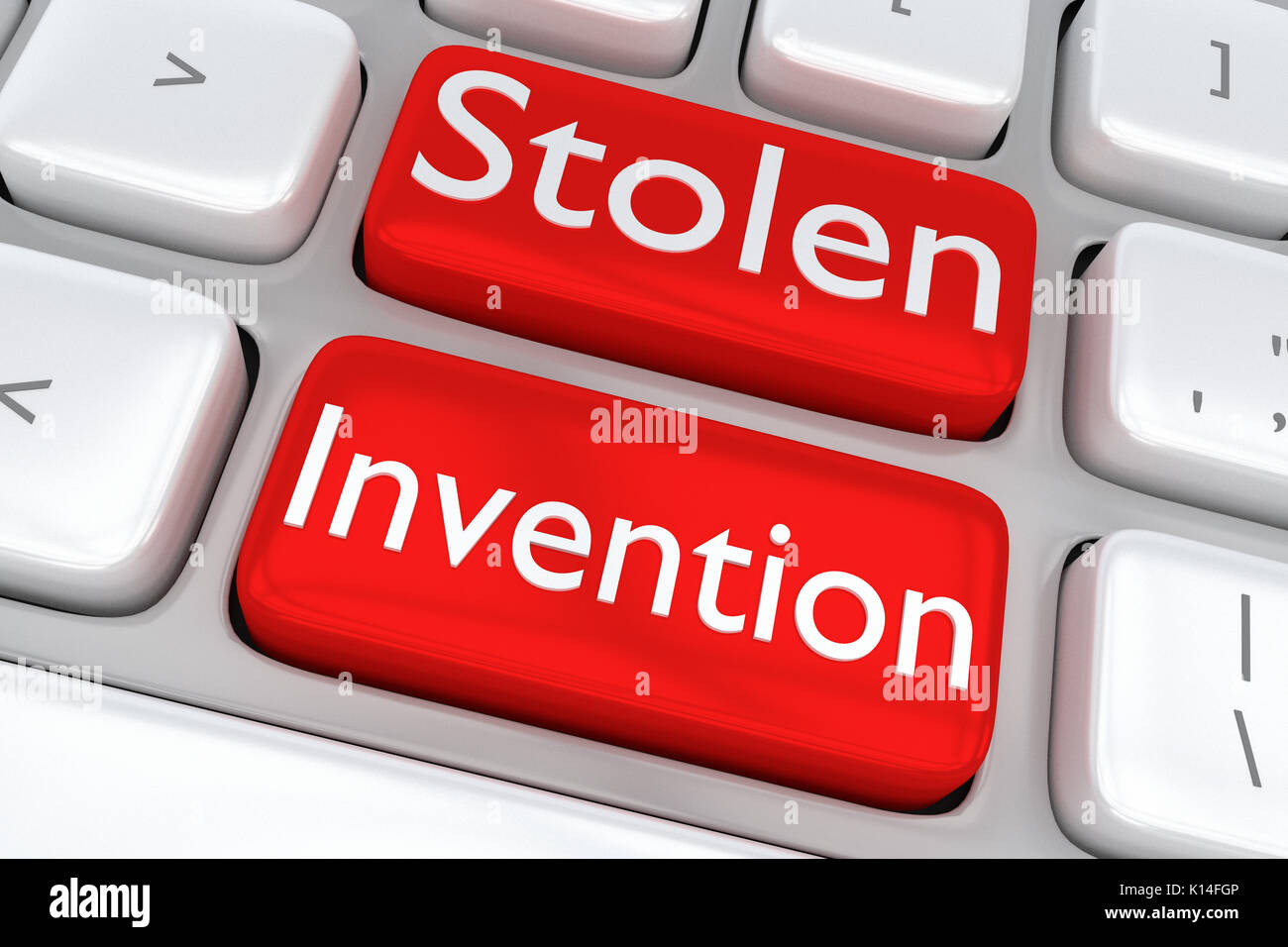 3D illustration of computer keyboard with the print "Stolen Invention ...