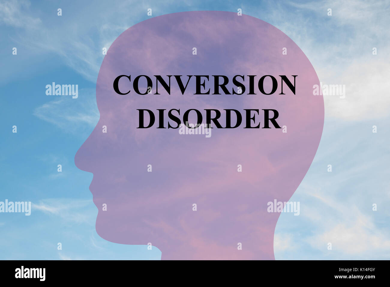 Render illustration of "CONVERSION DISORDER" title on head silhouette ...