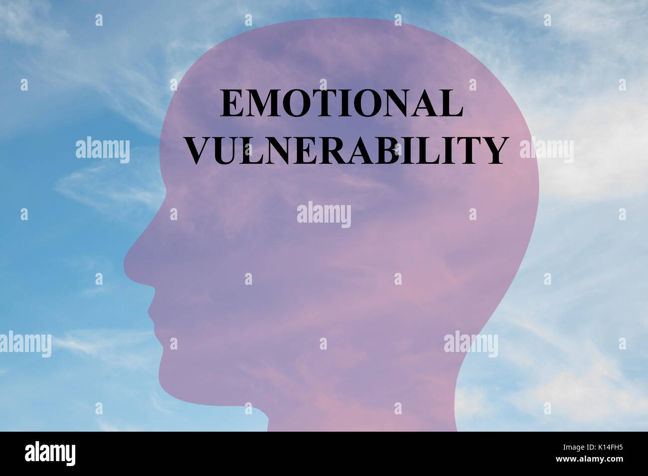 Render illustration of "EMOTIONAL VULNERABILITY" title on head ...