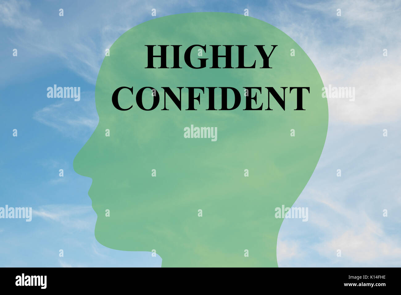 Render illustration of "HIGHLY CONFIDENT" script on head silhouette ...