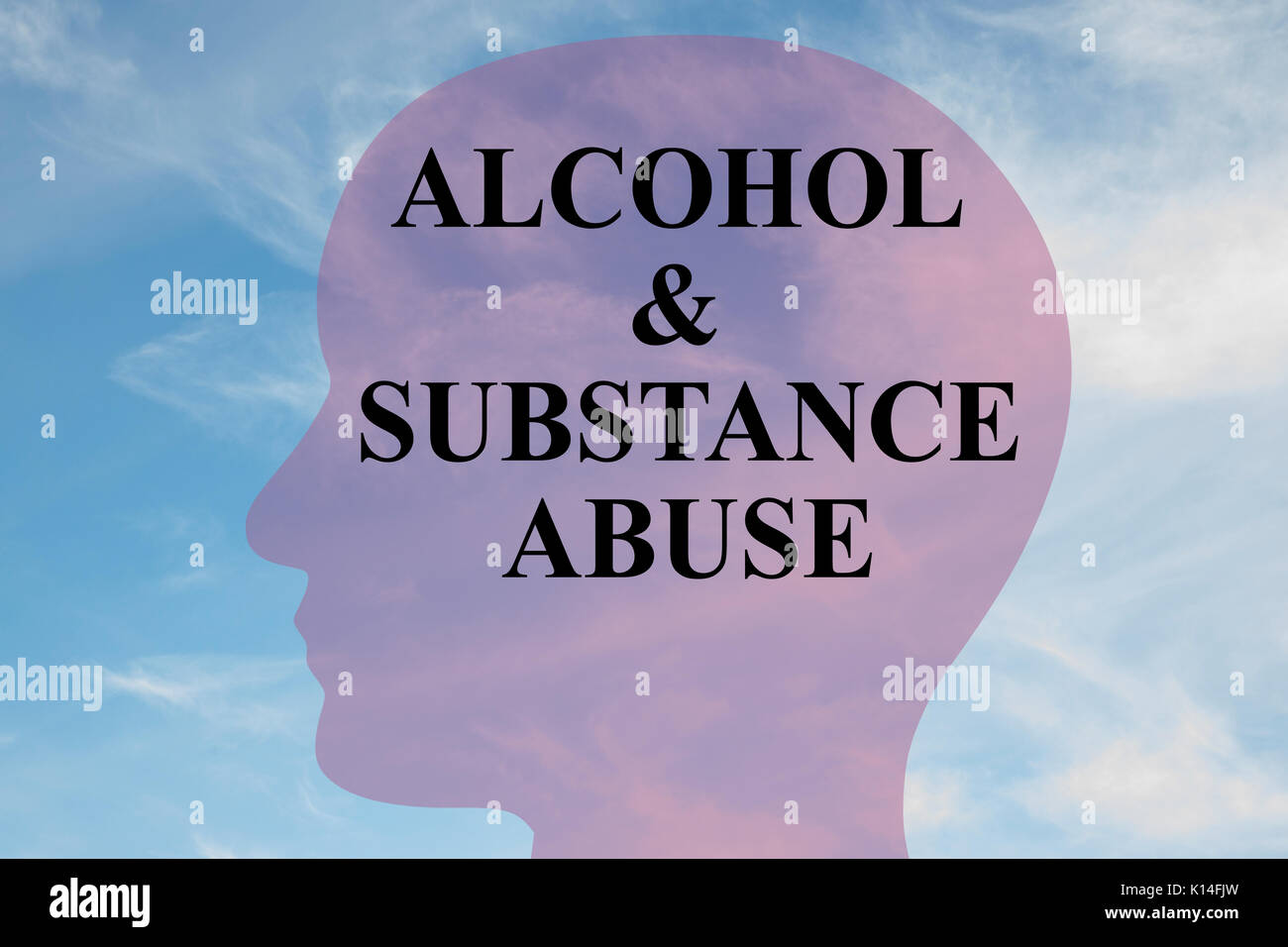 Render illustration of "ALCOHOL & SUBSTANCE ABUSE" title on head ...