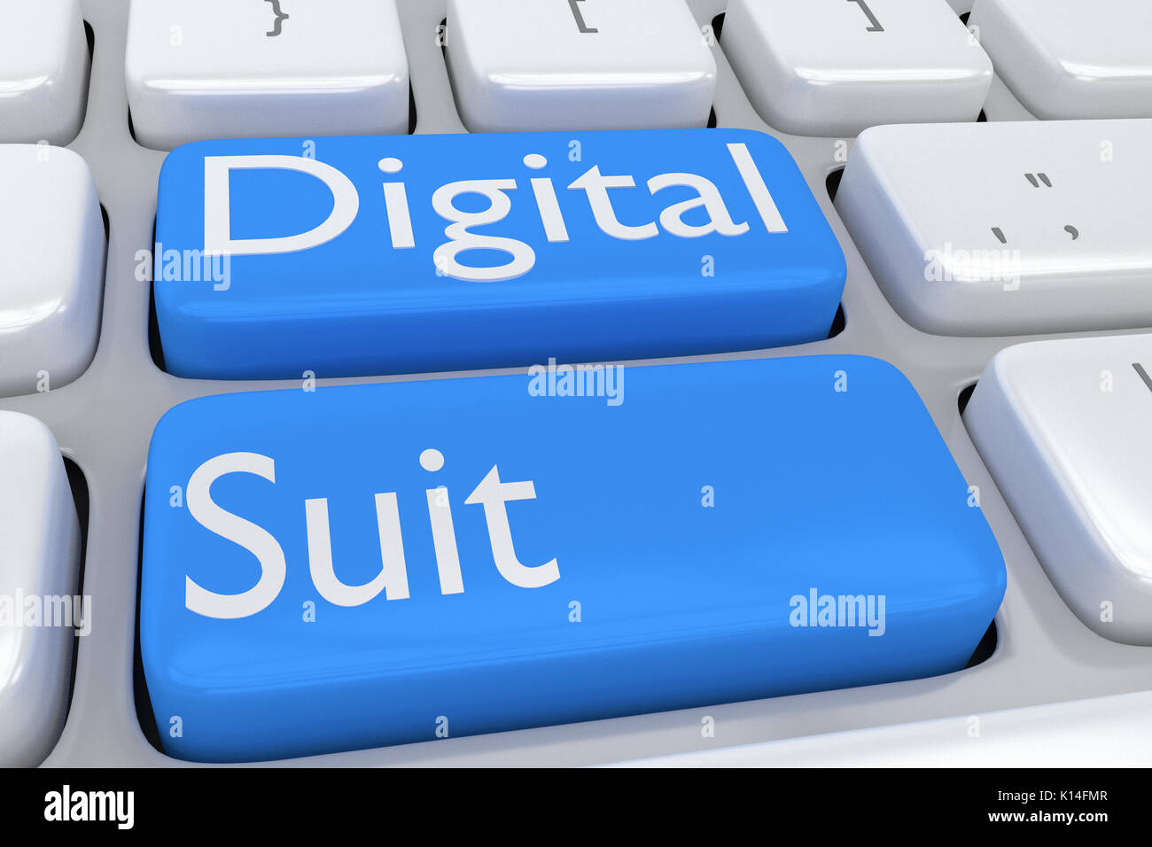 3D illustration of computer keyboard with the script "Digital Suit" on ...