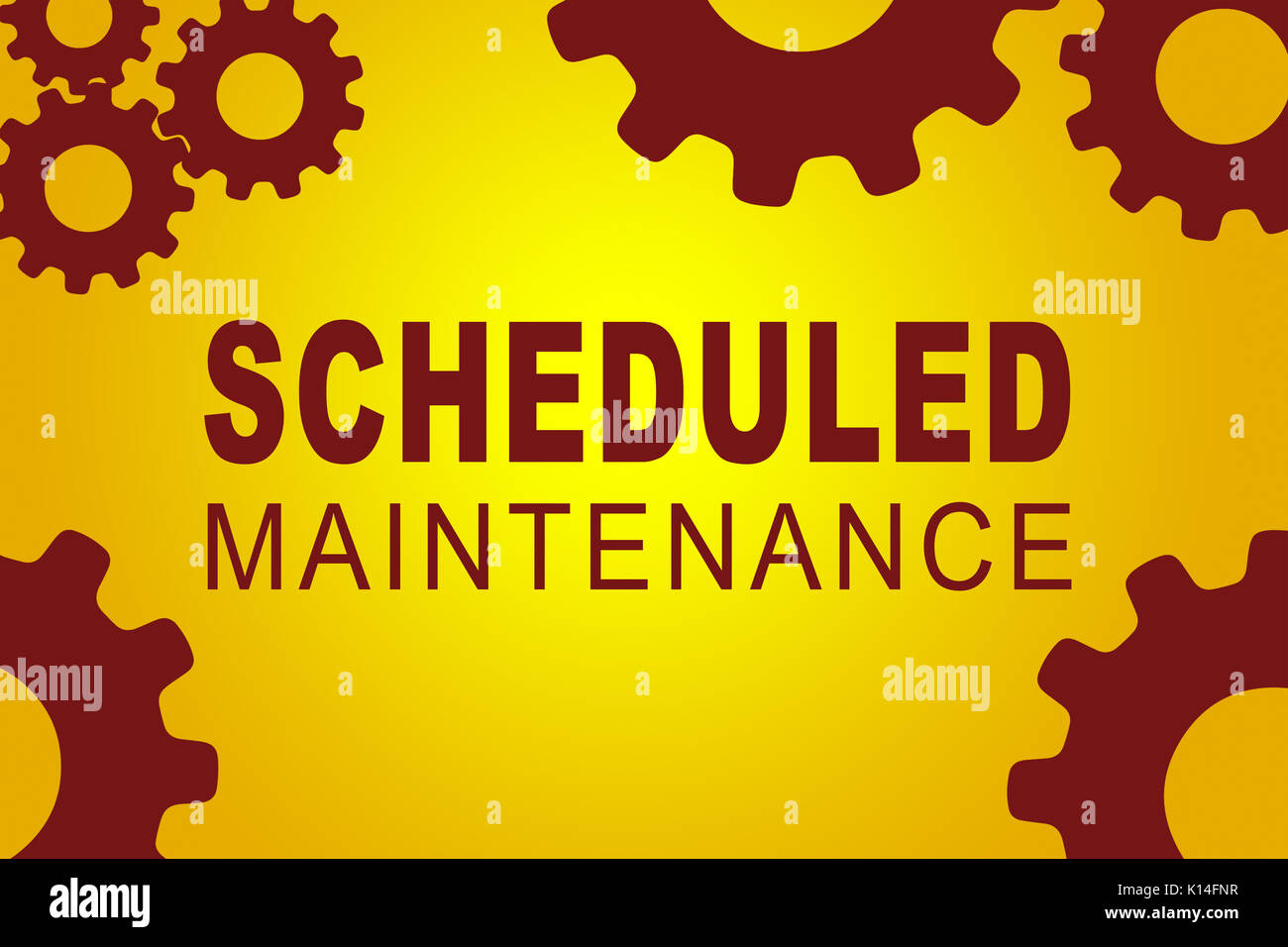 SCHEDULED MAINTENANCE sign concept illustration with red gear wheel ...