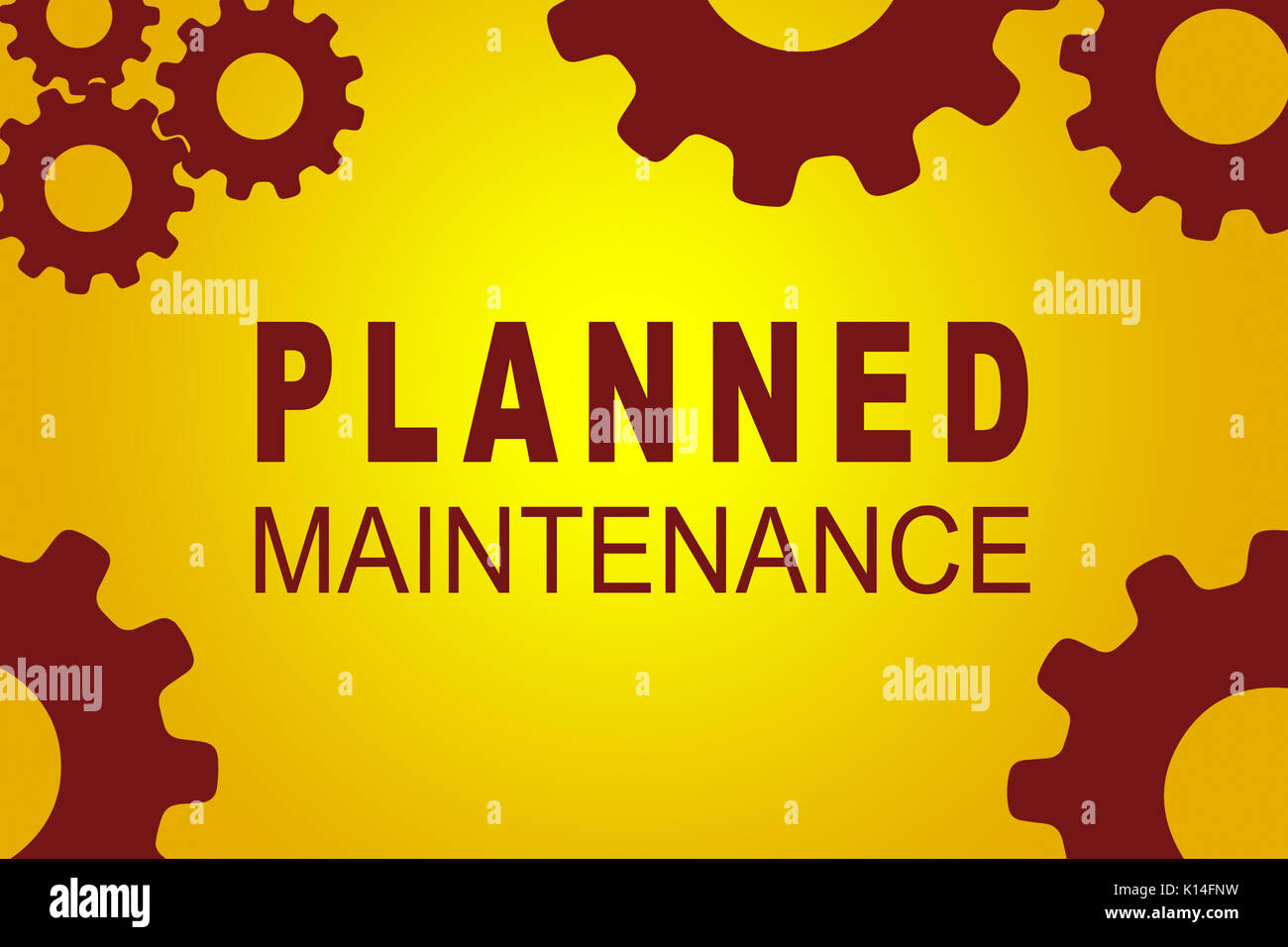PLANNED MAINTENANCE sign concept illustration with red gear wheel ...