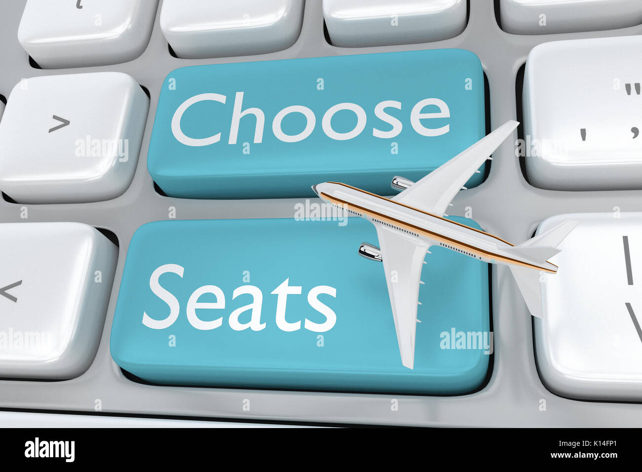 Render illustration of computer keyboard with the print "Choose Seats ...