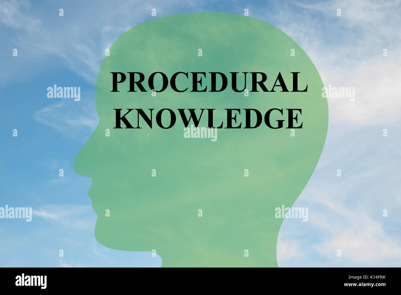 Render illustration of "PROCEDURAL KNOWLEDGE" script on head silhouette ...