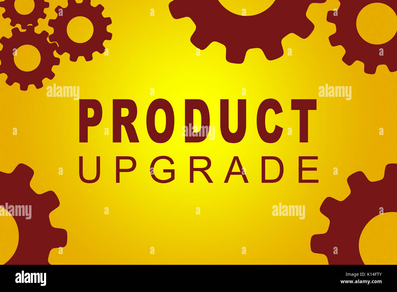 PRODUCT UPGRADE sign concept illustration with red gear wheel figures ...
