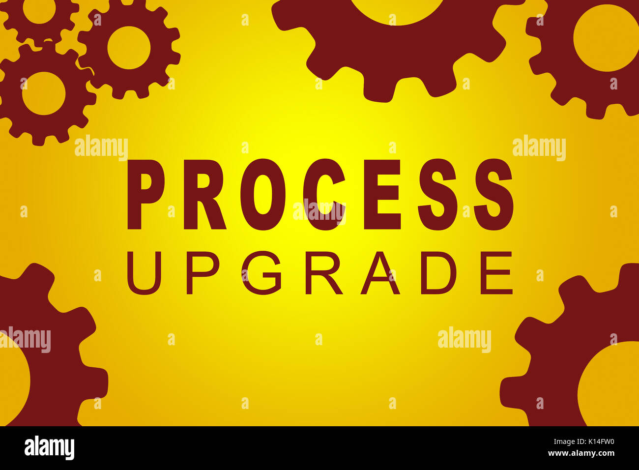 PROCESS UPGRADE sign concept illustration with red gear wheel figures ...