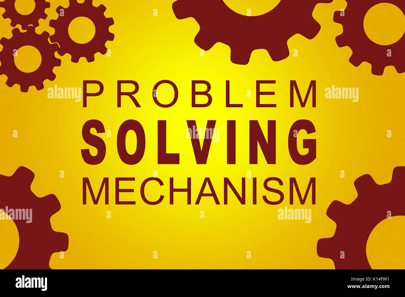 PROBLEM SOLVING MECHANISM sign concept illustration with red gear wheel ...