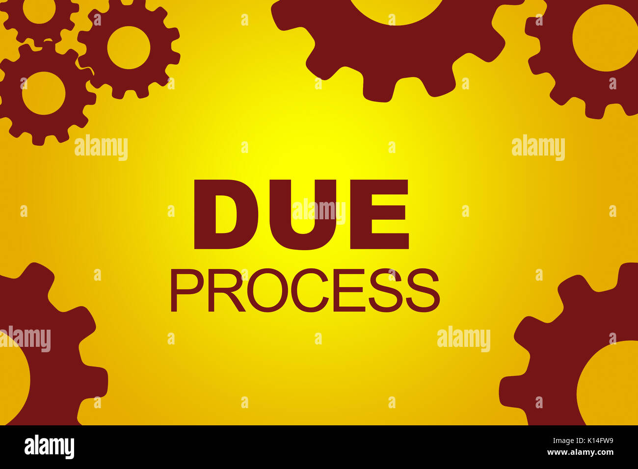 Due process sign concept illustration with red gear wheel figures on ...