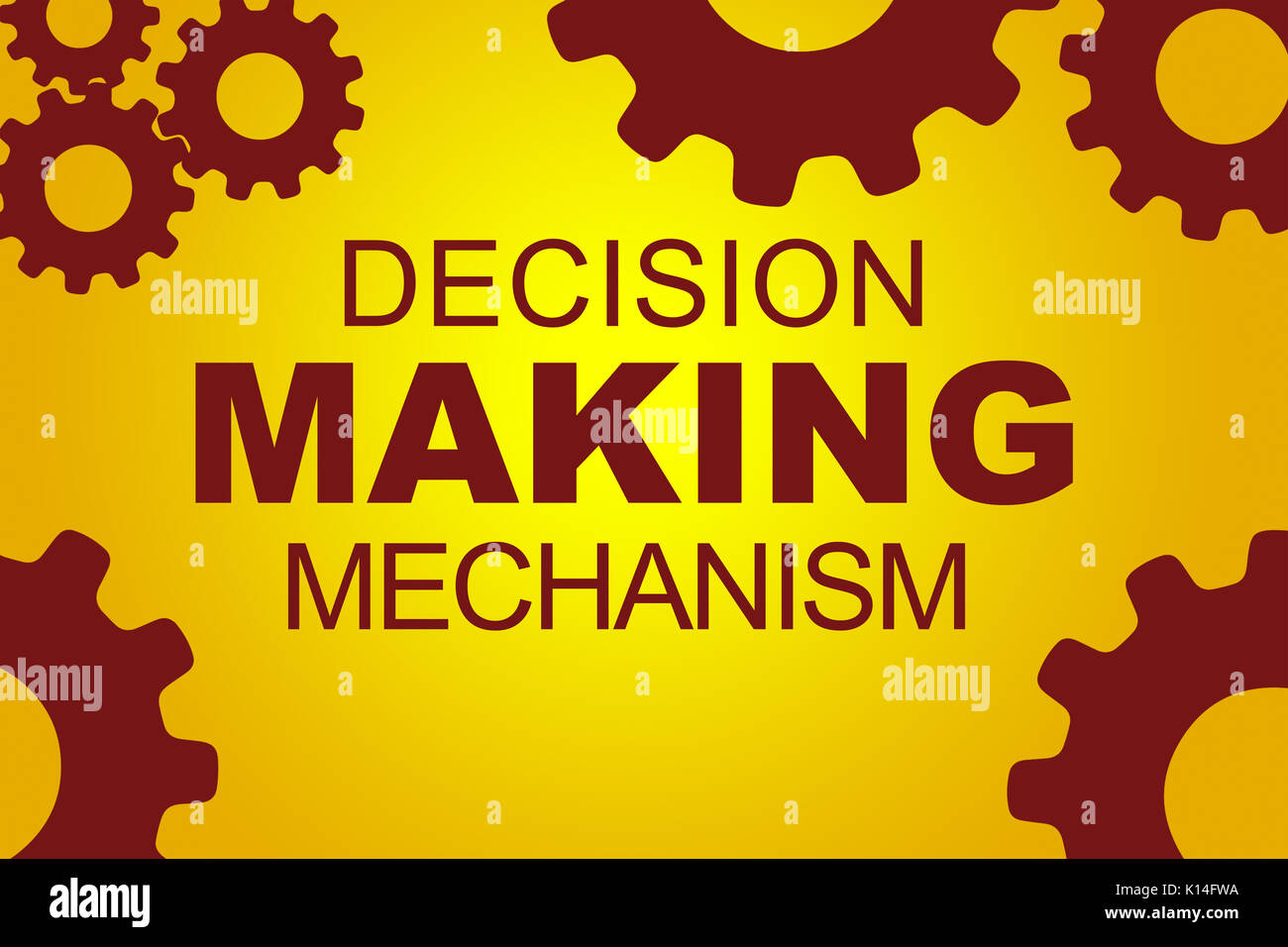 Decision making mechanism sign concept illustration with red gear wheel ...