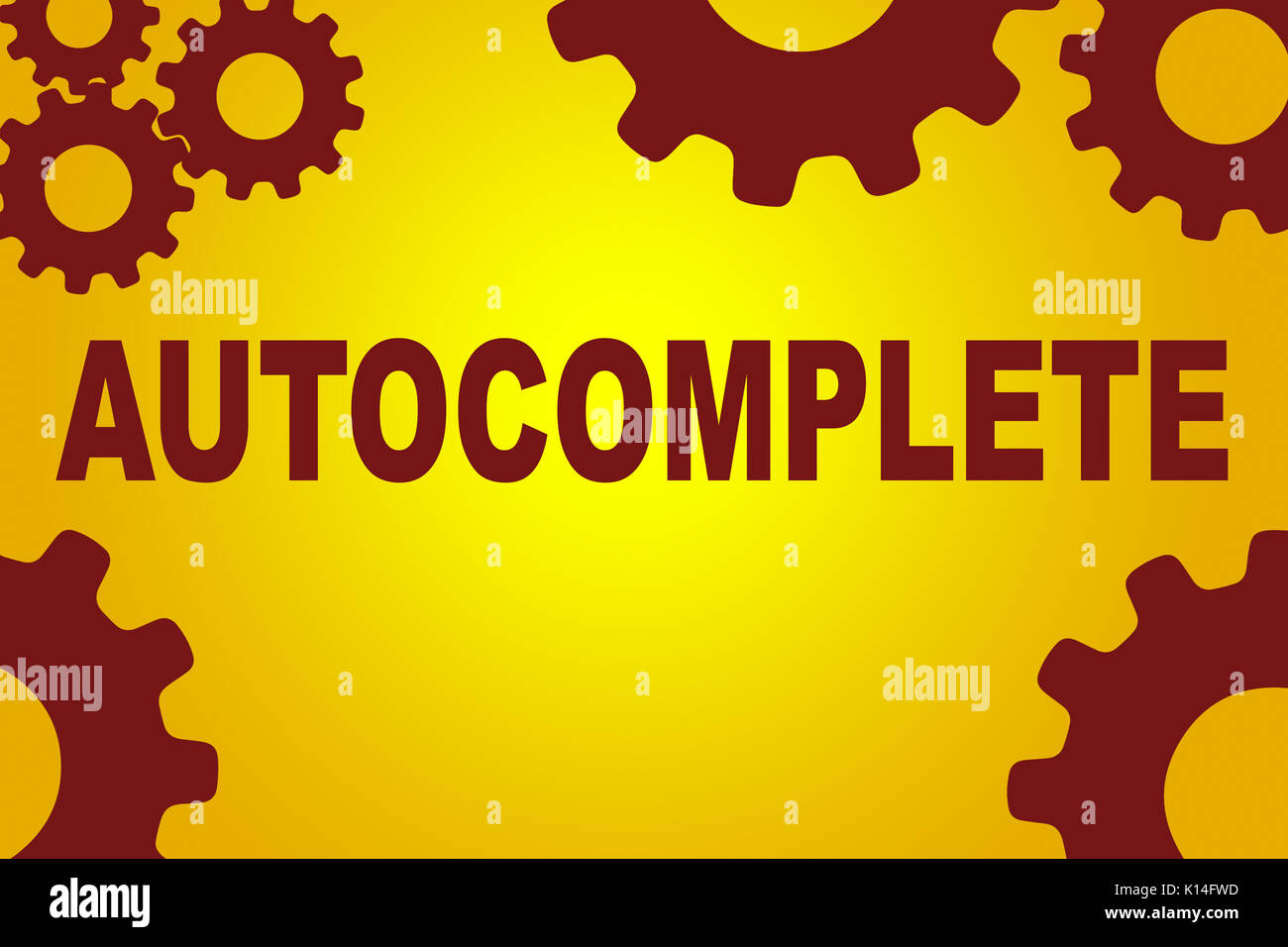 Autocomplete sign concept illustration with red gear wheel figures on ...
