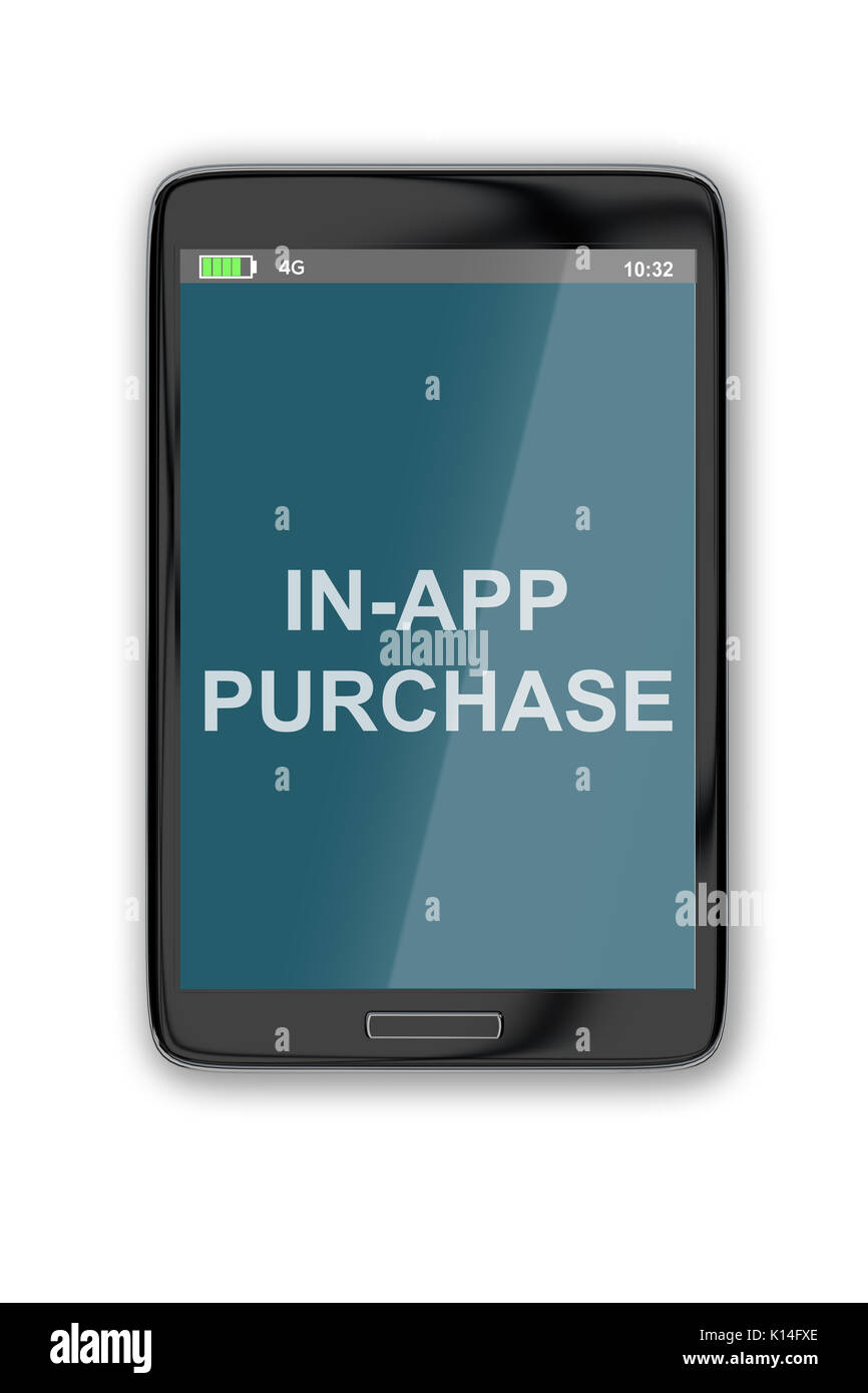 3D illustration of "IN-APP PURCHASE" title on cellular screen, isolated ...