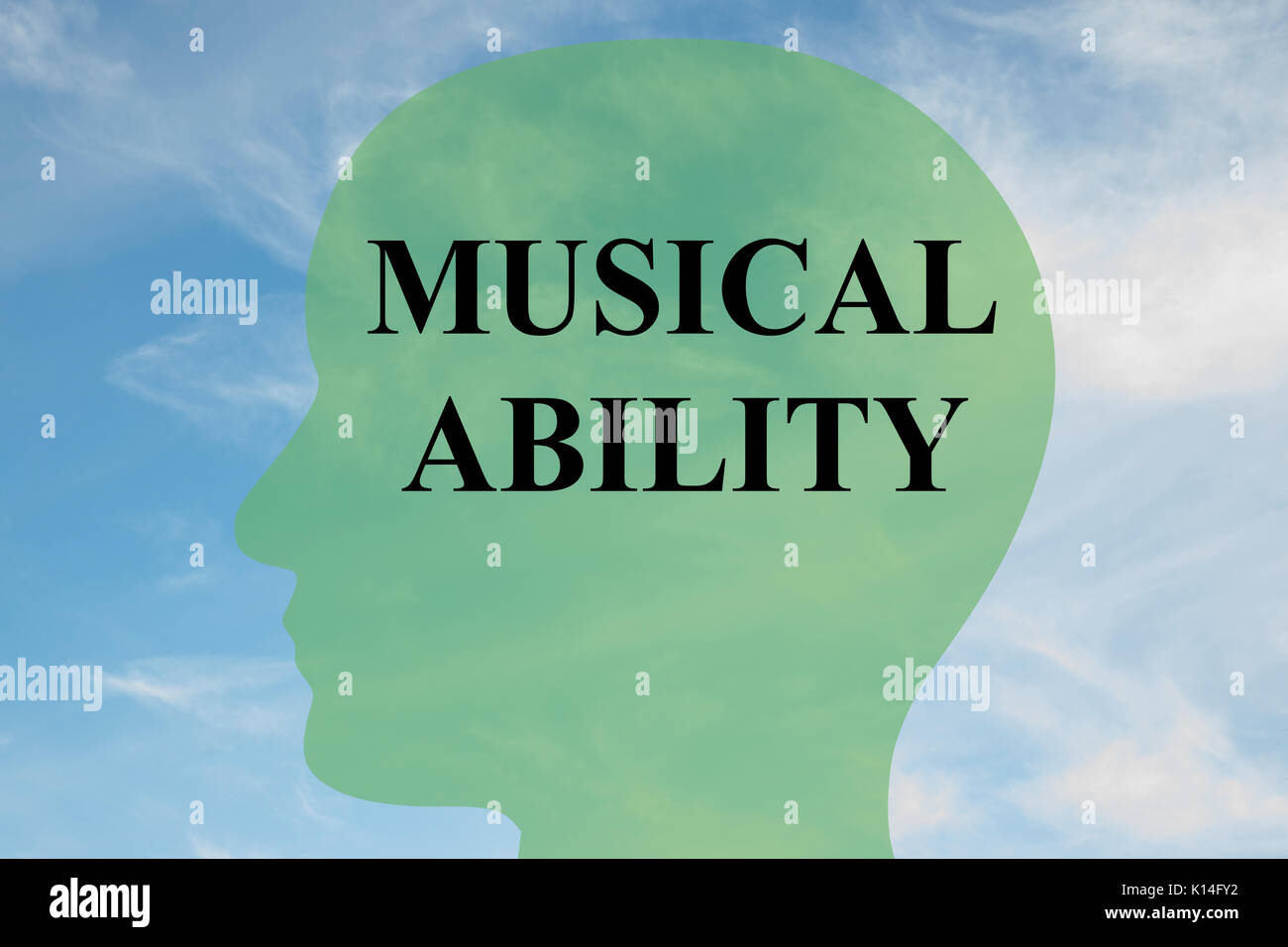 Render illustration of "MUSICAL ABILITY" script on head silhouette ...